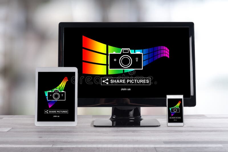 Pictures Sharing Concept on Different Devices Stock Photo - Image of ...