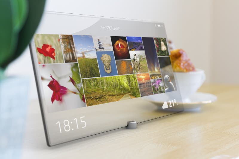 Pictures on Tablet with Glass Touch Screen Stock Photo - Image of clear ...