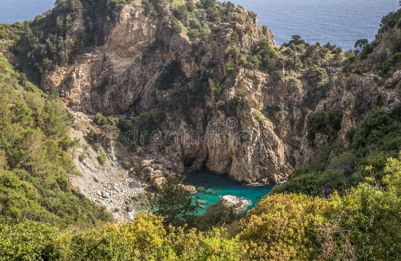 Picturesque Blue Lagoon Surrounded by Rock Formations Stock Image ...
