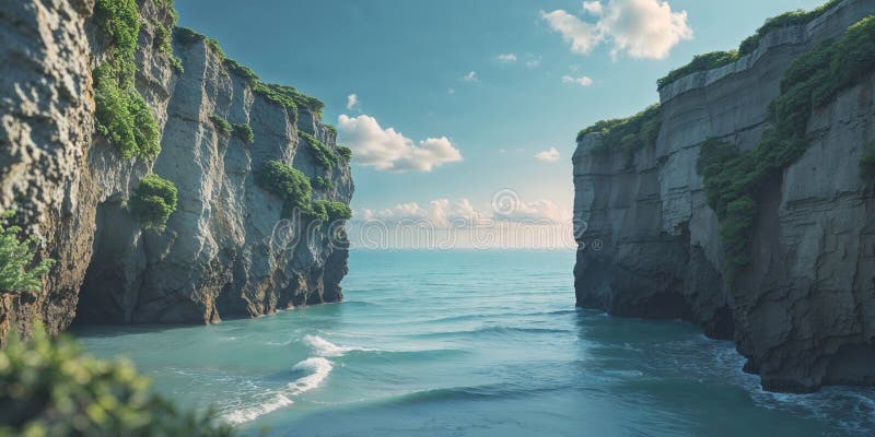 Picturesque Coastal Cliffs Meet Vast Ocean Under Serene Sky Stock ...