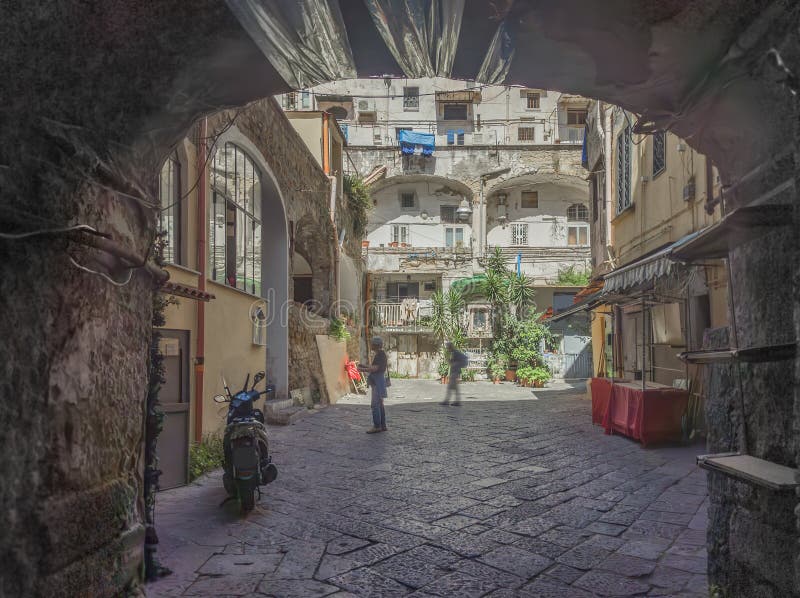 Picturesque Courtyard in Old Town Naples Stock Photo - Image of ...