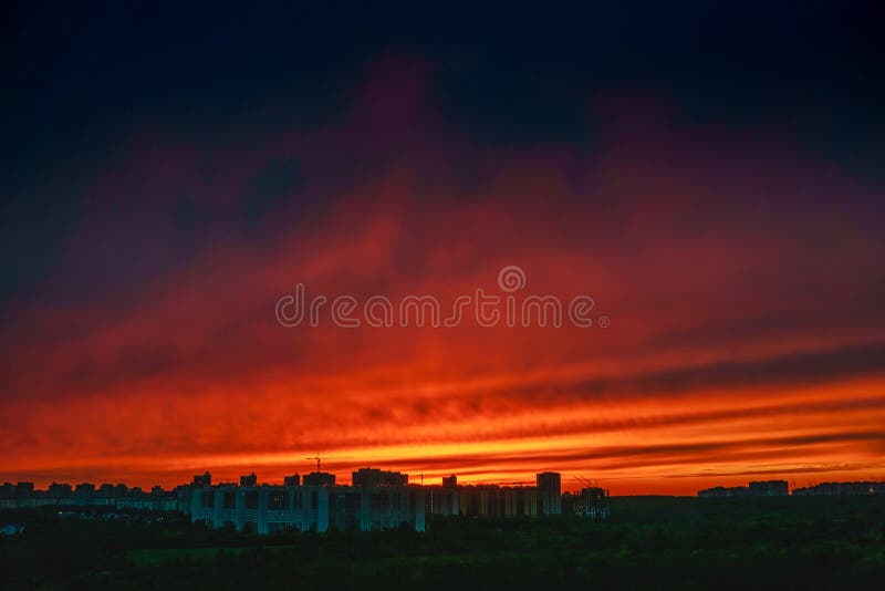 Dramatic red city sunset stock image. Image of dramatic - 102882155