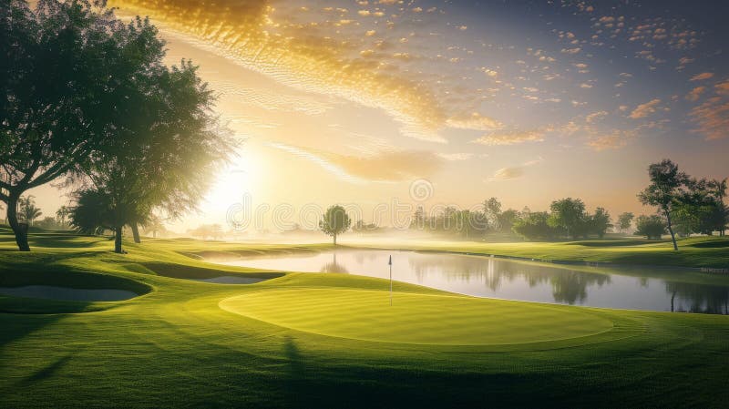 Picturesque Golf Course Under Bright Sunlight. Generative AI Stock ...