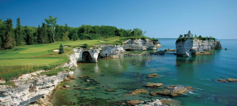 Picturesque Golf Course on White Cliffs with Iconic Rock Arches ...