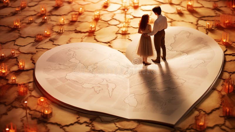 A Picturesque Image of a Couple Standing on a Heart-shaped Map Stock ...