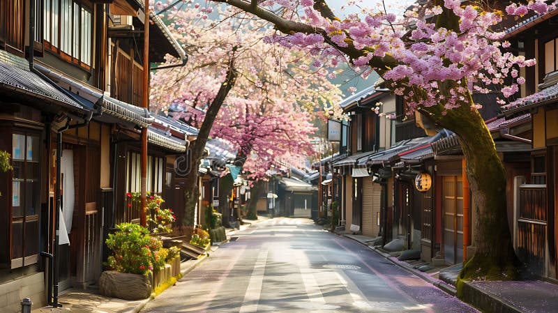 Picturesque Japanese Street in Spring Stock Image - Image of ...