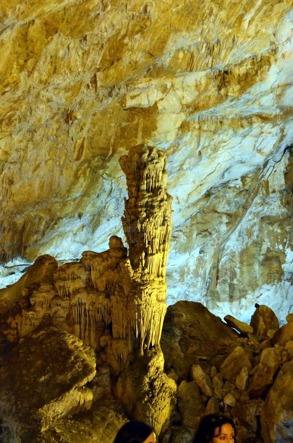 Picturesque Karst Features Illuminated in the Cave Stock Image - Image ...