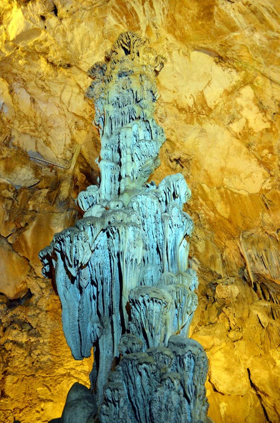 Picturesque Karst Features Illuminated in the Cave Stock Image - Image ...