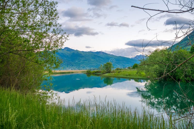 Picturesque Lake Plav in the Mountains. Stock Photo - Image of hill ...