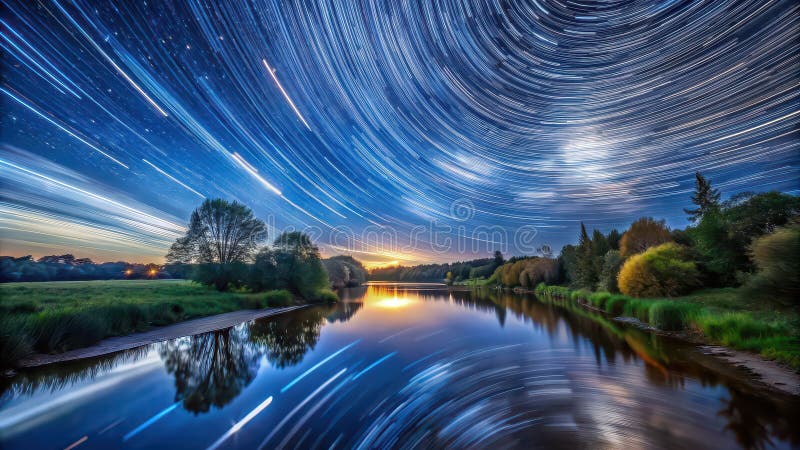 Picturesque Night Sky Over Tranquil River with Moving Patterns ...