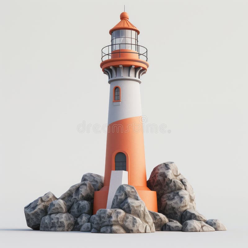 Picturesque Orange and White Lighthouse Surrounded by Rocky Terrain ...