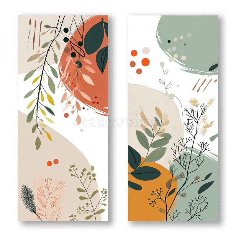 Picturesque Panels with Natural Elements in Pastel Colors Stock ...