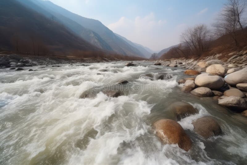 Picturesque River Flow from Mountain. Generate Ai Stock Photo - Image of movement, rocky: 304315922