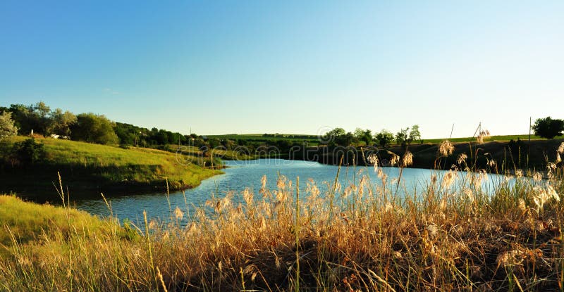 Picturesque Rural Landscapes on Lake Stock Image - Image of lake ...