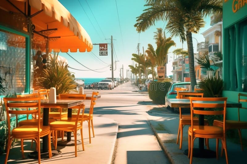Picturesque Seaside Cafe on Blue Sky Background. Generative AI Stock ...