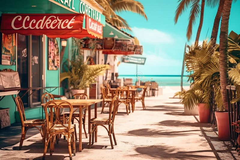 Picturesque Seaside Cafe on Blue Sky Background. Generative AI Stock ...