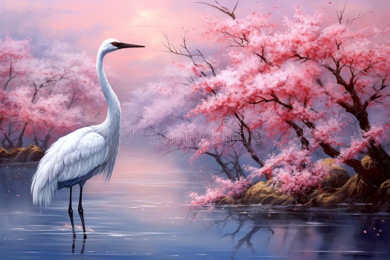 Picturesque Spring Scenery Crane. Generate Ai Stock Illustration ...