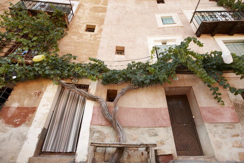 Picturesque Tree and Ancient Facade in Albarracin. Spain Stock Photo ...