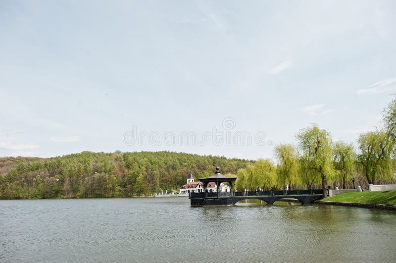 Picturesque View of a Beautiful Lakeside with Forest in the Back Stock ...