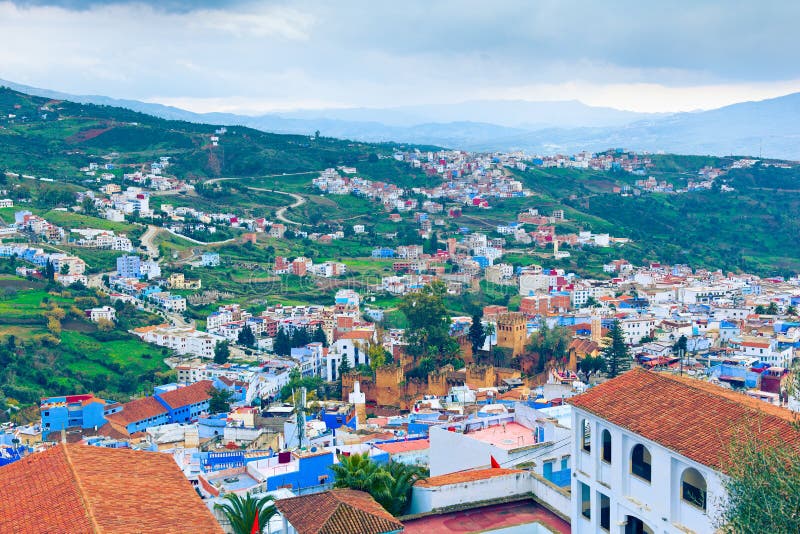 Picturesque View of Blue Town - Chefchaouen Stock Image - Image of ...