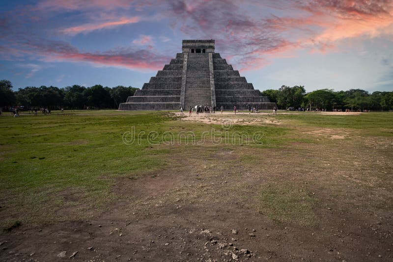 Picturesque View of Chichen Itza Against a Sunset Sky Stock Image ...