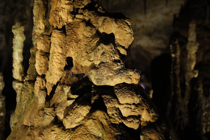 Picturesque View of Stalagmite Formations in Cave, Closeup Stock Image ...