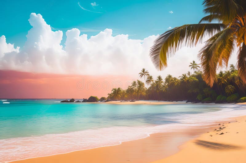 A Picturesque View of a Tropical Beach with Palm Trees. Stock ...