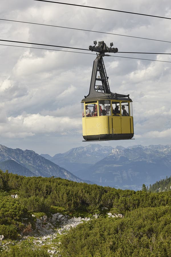Picturesque Yellow Cable Car in Dachstein Mountain Range. Austria ...