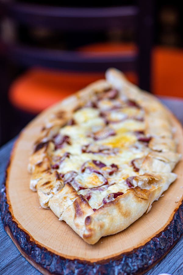 Pide Turkish Delight with Sucuk and Cheese Stock Image - Image of dish ...