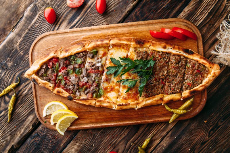 Traditional Turkish Pide With Meat And Vegetables Stock Image - Image ...