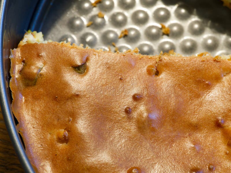 Pie in a Baking Dish with a Piece Already Cut Off. View from Above ...
