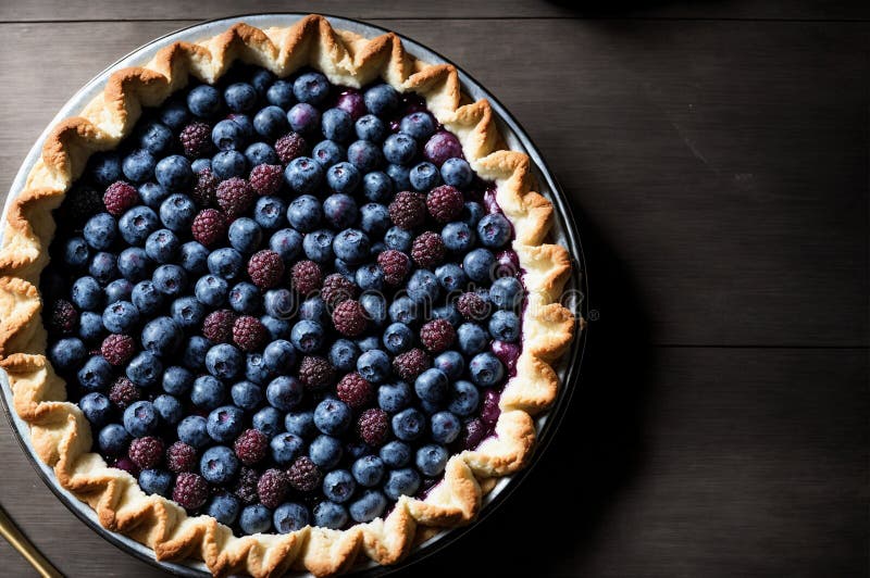 A Pie with Blueberries and Raspberries on a Table. Stock Illustration ...