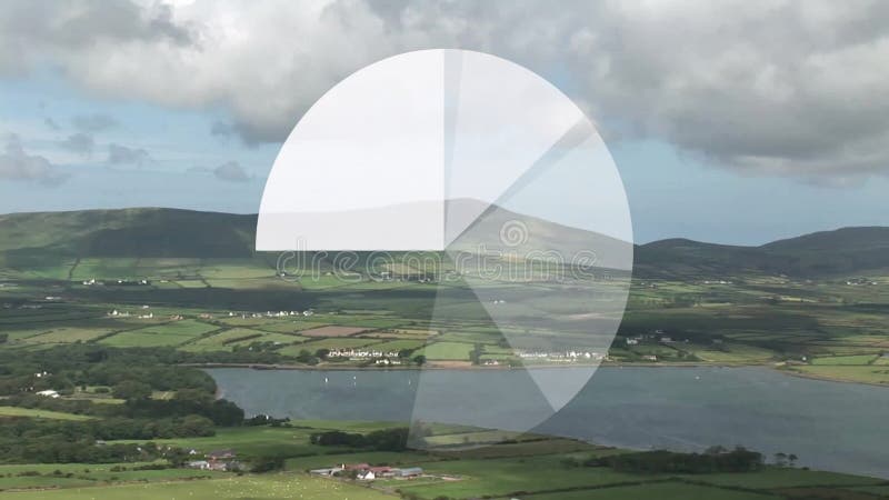 Pie Chart Animation Over Scenic Landscape with Hills and Lake Stock ...