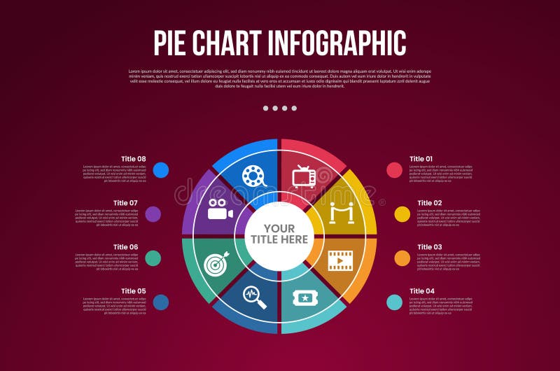 Pie Chart Base Template Infographic with Balance Symmetric Piechart Circular with 8 Point Dark ...