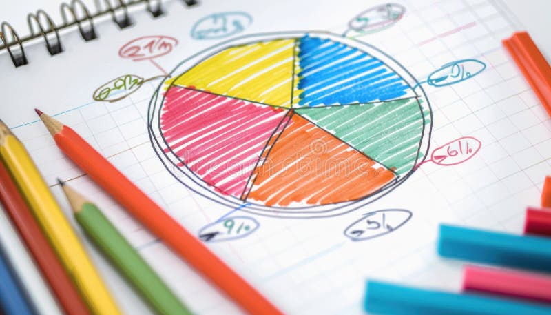 A Pie Chart is Being Sketched on a Sheet of Paper Using Various Colored ...