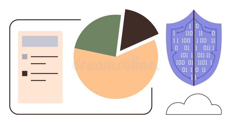 Data Analytics and Cybersecurity Concept with Pie Chart, Shield, and Cloud Elements Stock ...