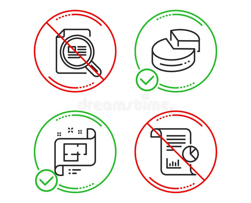 Pie Chart, Check Article and Architectural Plan Icons Set. Report Sign ...