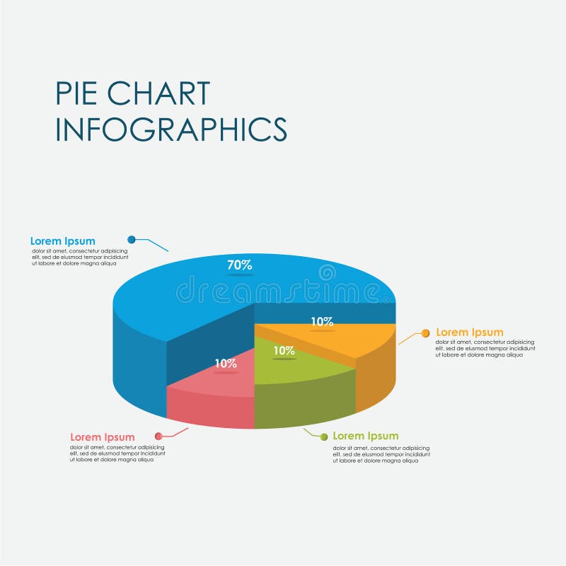 Pie Chart Circle Infographics Elements 3d Vector Flat Design Full Color Stock Vector