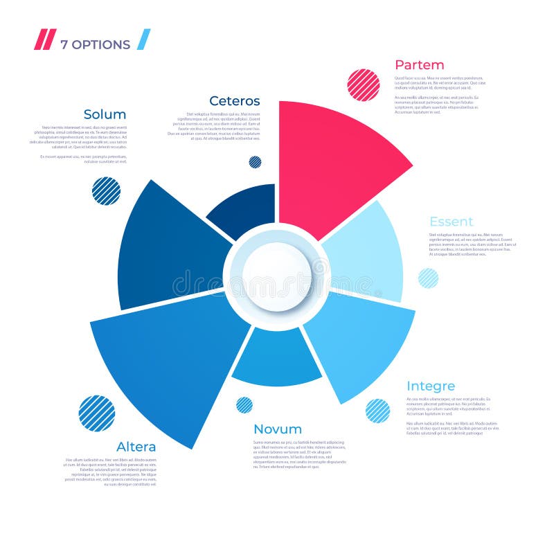 Pie Chart Concept with 7 Parts. Vector Template for Web, Present Stock ...