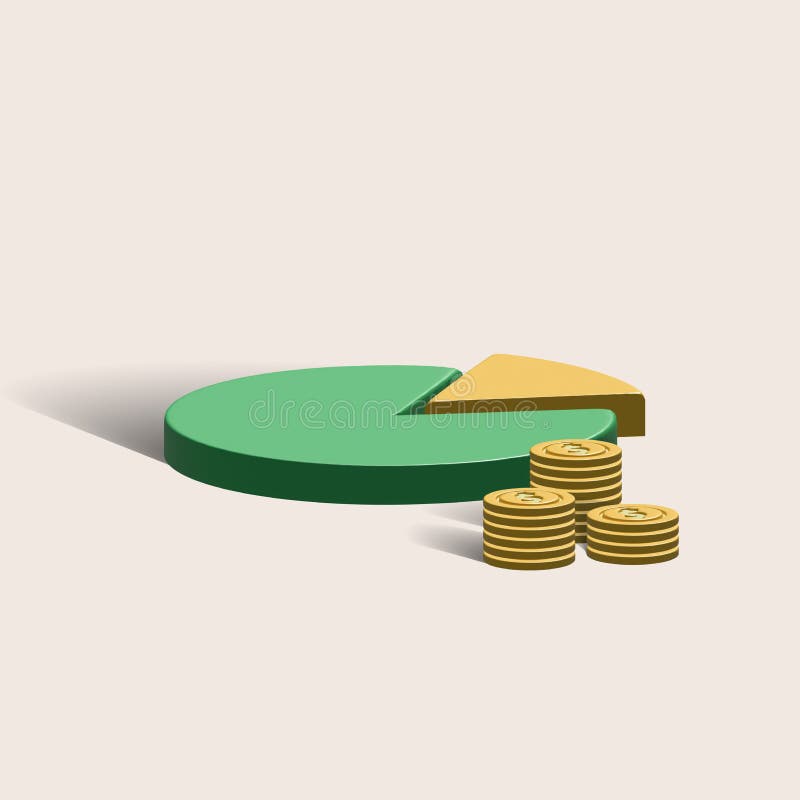 Pie Chart 3d Icon. Green Pie Chart with Coins 3d Illustration Stock ...