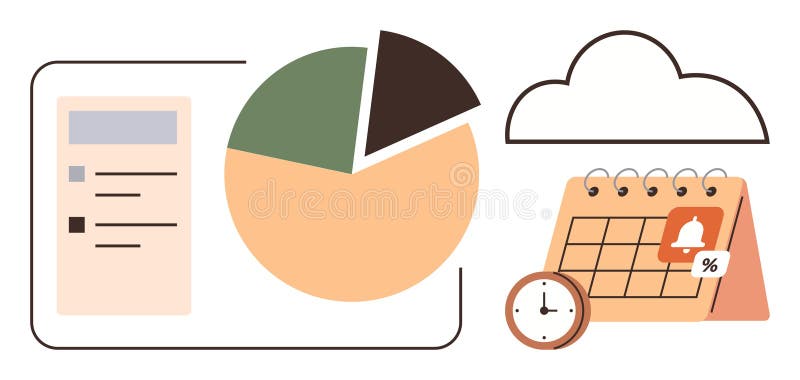Data Analysis with Pie Chart, Calendar Scheduling, and Cloud Storage Concept Stock Vector ...