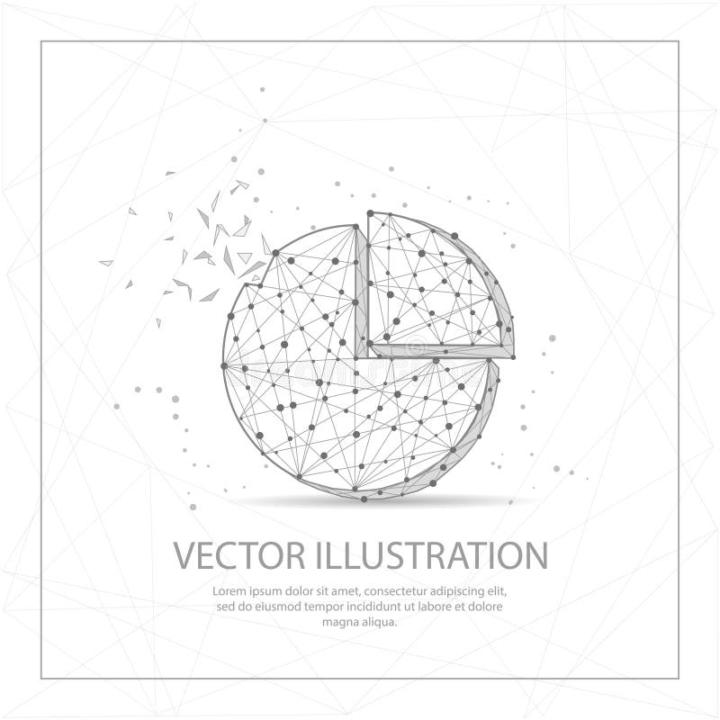 Pie Chart Digitally Drawn Low Poly Wire Frame on White Background Stock ...