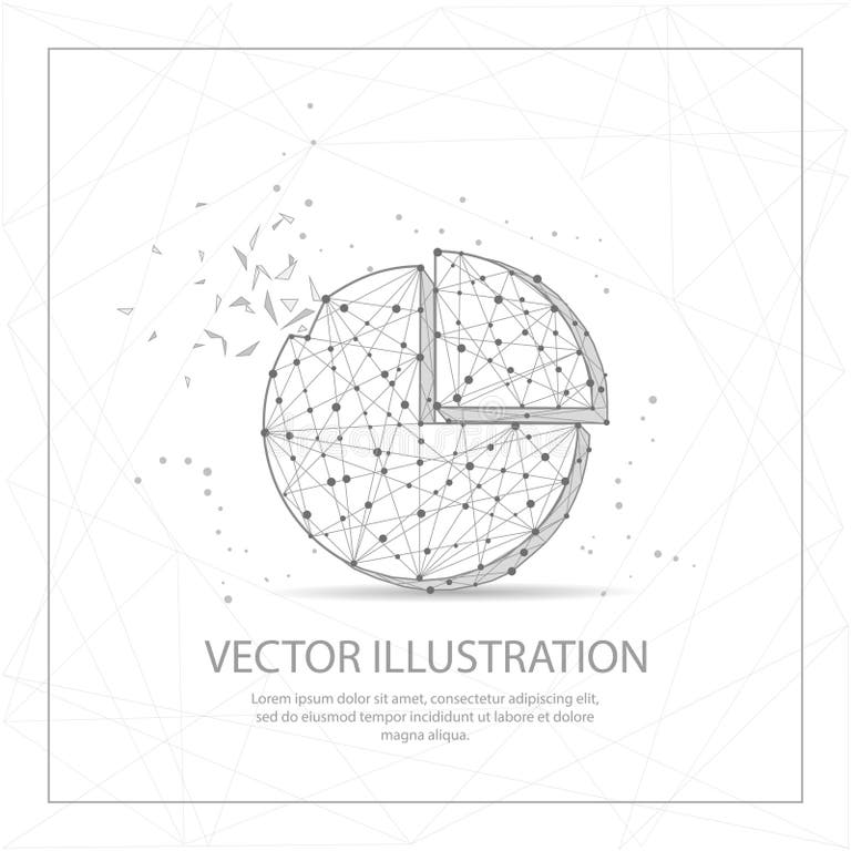 Pie Chart Digitally Drawn Low Poly Wire Frame on White Background Stock ...