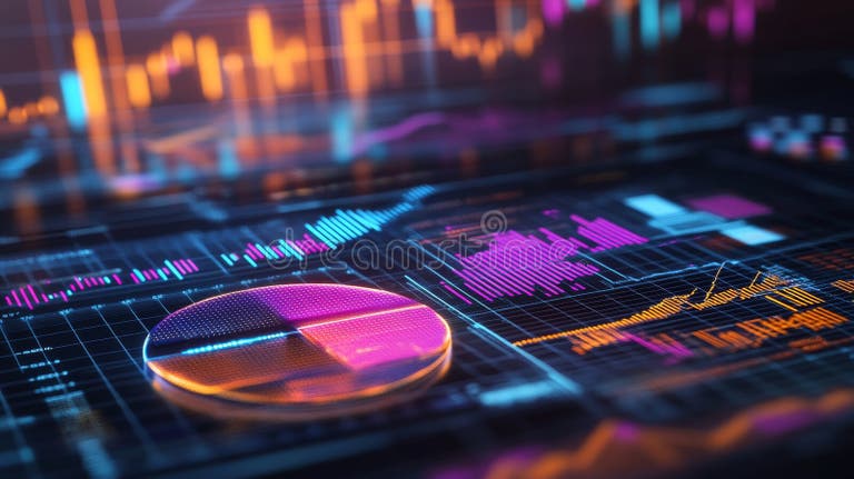 The Pie Chart is Displayed on a Tech Grid Background with Floating ...
