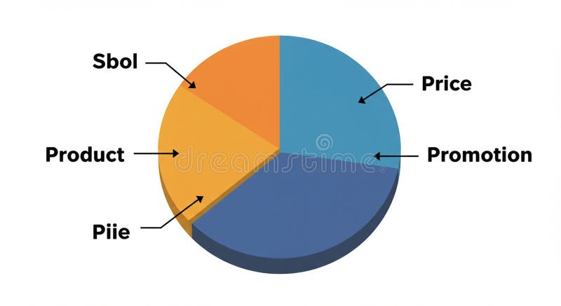 Pie Chart Divided into Five Segments. Sections Labeled "Price" and "Promotion" are in Stock ...