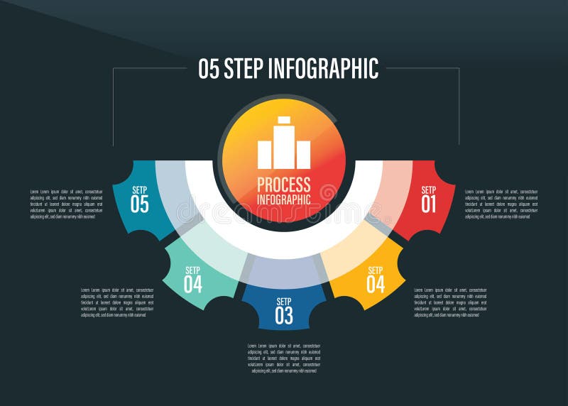 Process Infographic, Step Infographic with Dark Color Half Pie Chart ...