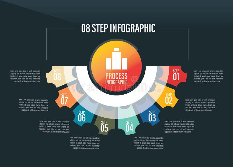 Process Infographic, Step Infographic with Dark Color Half Pie Chart ...