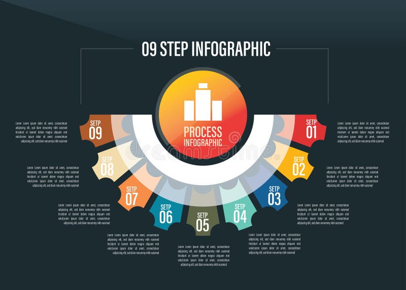 Process Infographic, Step Infographic, Half Pie Chart Elements with 10 ...