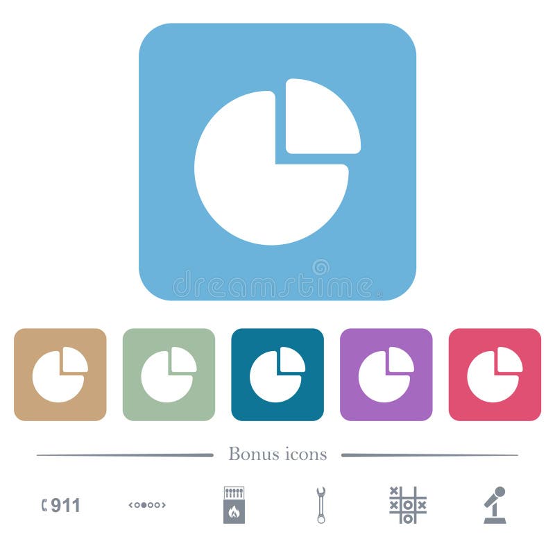 Pie Chart Flat Icons on Color Rounded Square Backgrounds Stock Vector ...