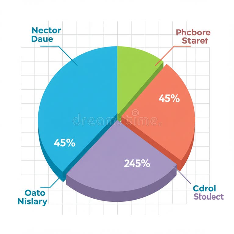 A Pie Chart with Four Colored Sections Over a Grid Background. the Blue ...